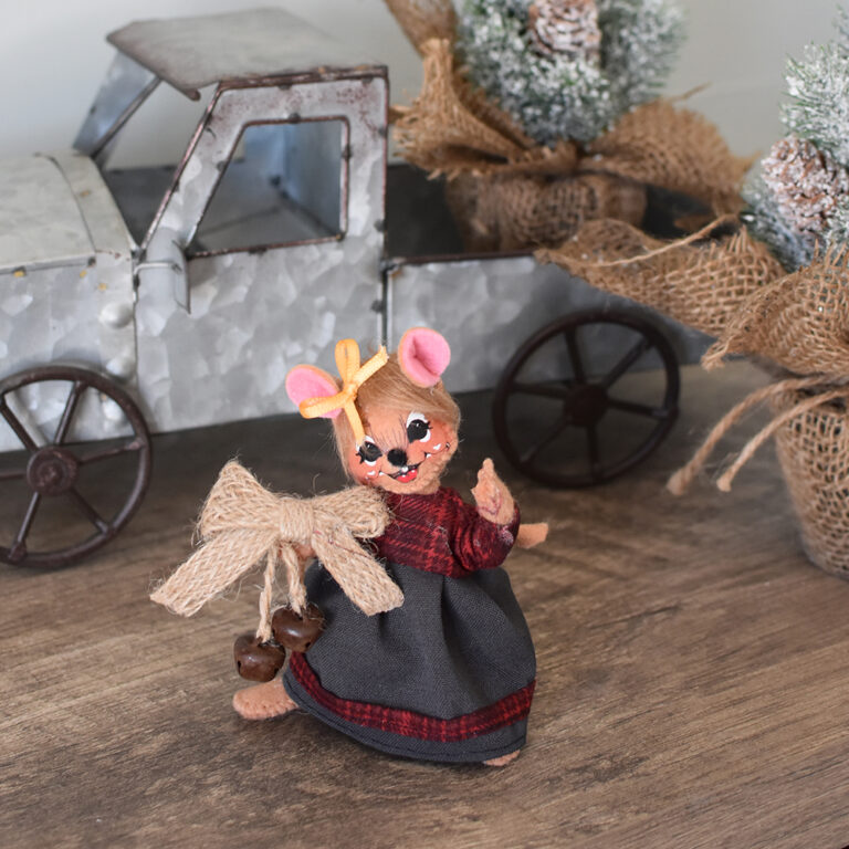 5in Plaid & Pine Mouse with Bells - Annalee Dolls